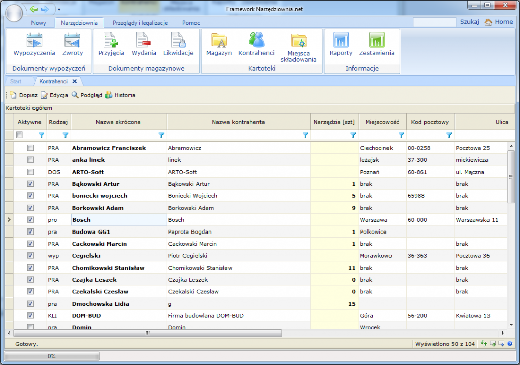 Kontrahenci magazynu wysokiego składowania - Program Magazynowy