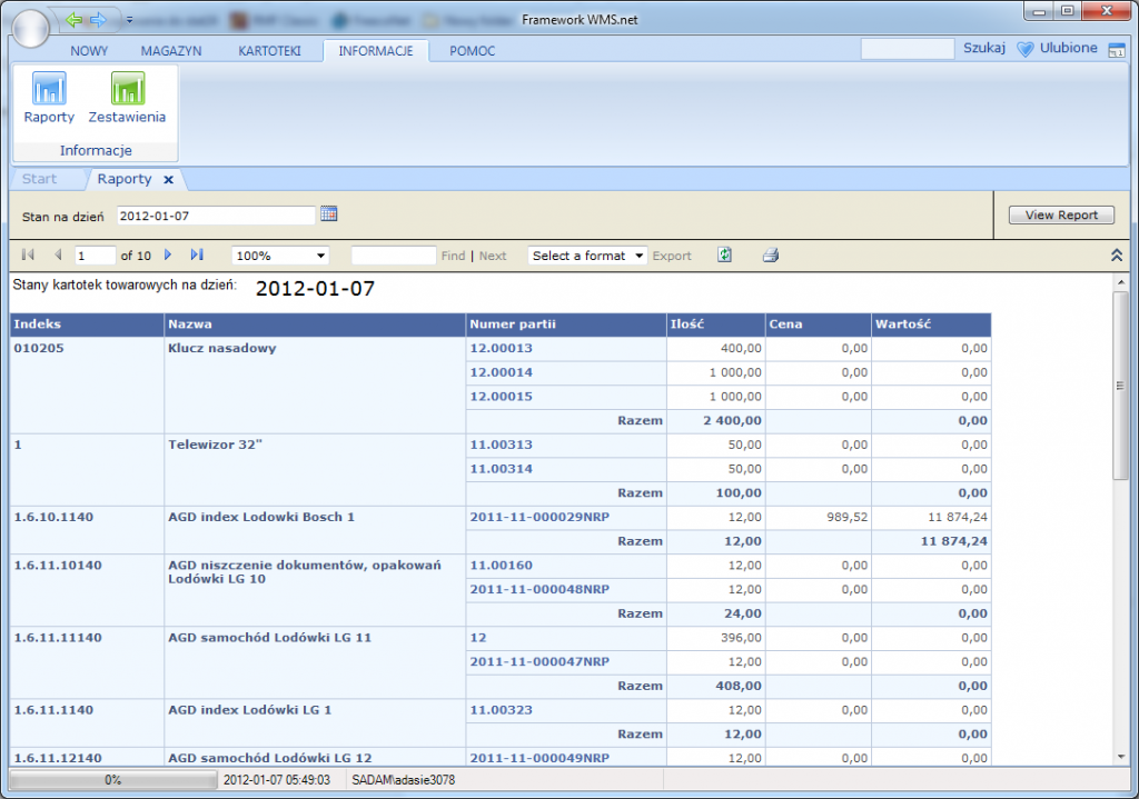 Wycena magazynu - Program Magazynowy