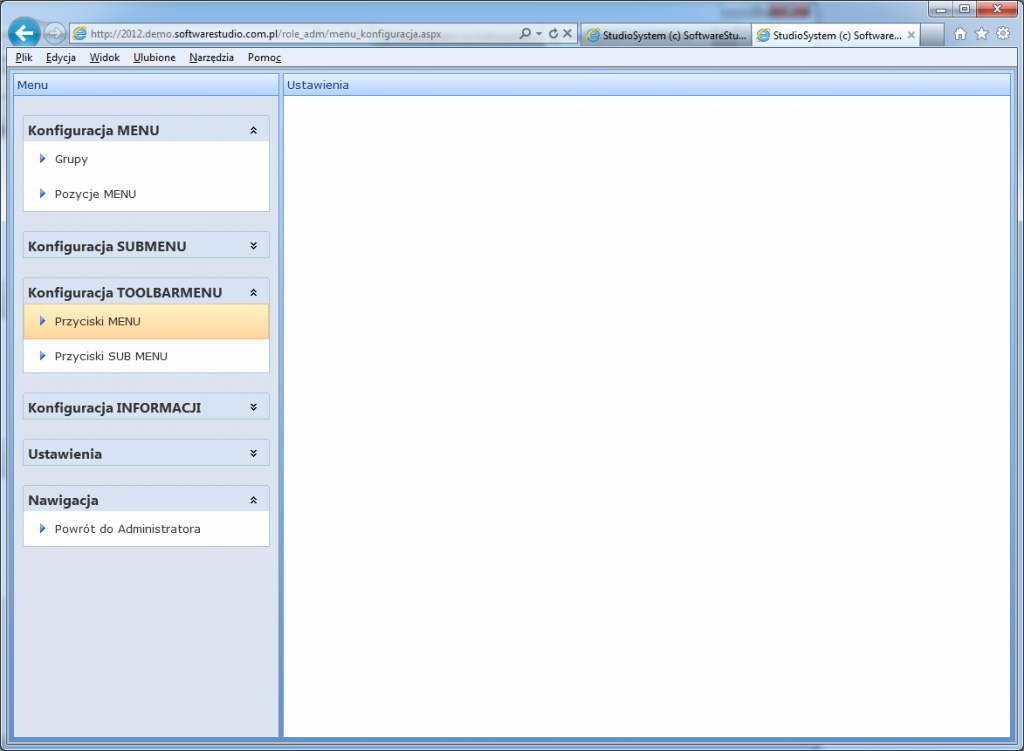 Pasek Menu nad tabelą - Program Magazynowy