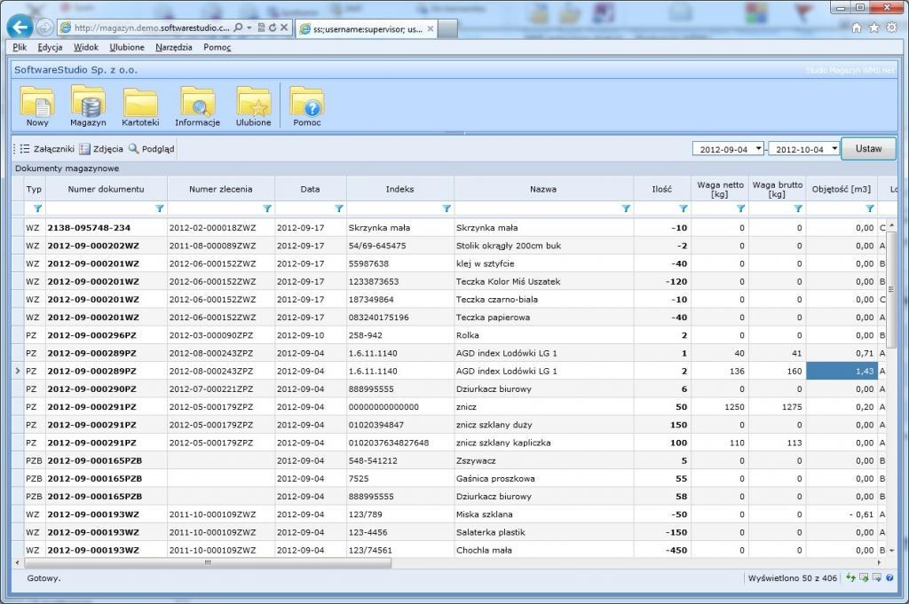 Stany magazynowe w m3 - Program Magazynowy
