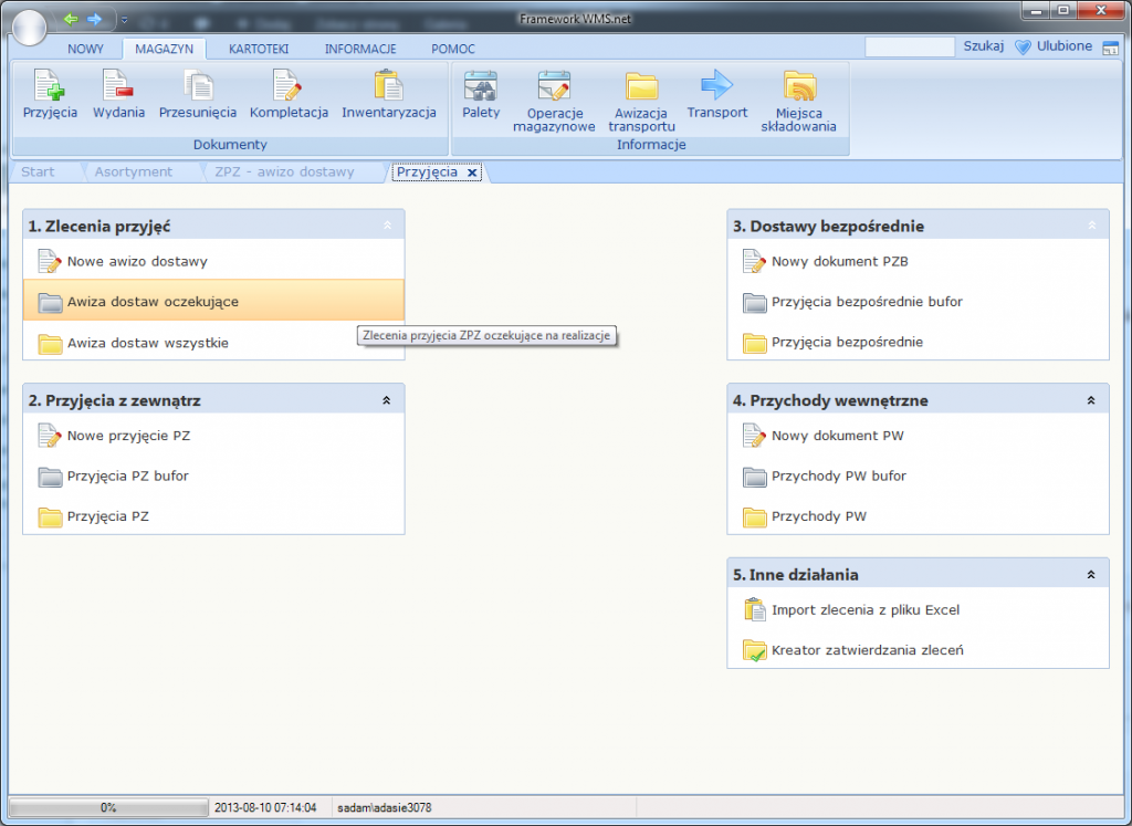 Awiza dostaw oczekujące - Program Magazynowy